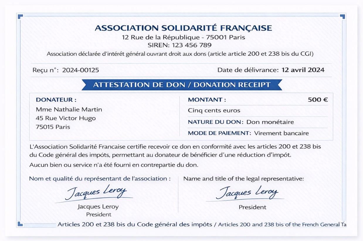 Donation Receipt Requirements France – DGFiP Guide